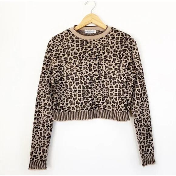 Zara | Sweaters | Zara Knit Leopard Print Cropped Pullover Small | Poshmark